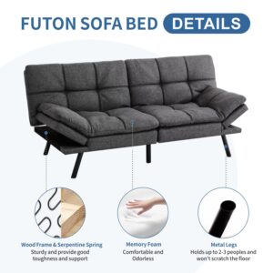 MUUEGM 71" Sofa Bed with Memory Foam,Futon Sofa Bed with Adjust Backrest and Armrest, Couches for Living Room,Studios, Apartments, Dormitories, Offices and Game Rooms. Grey Sofa