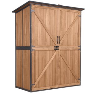 outdoor storage shed, tool shed with floor, storage house with metal frame for backyard garden patio lawn -brown