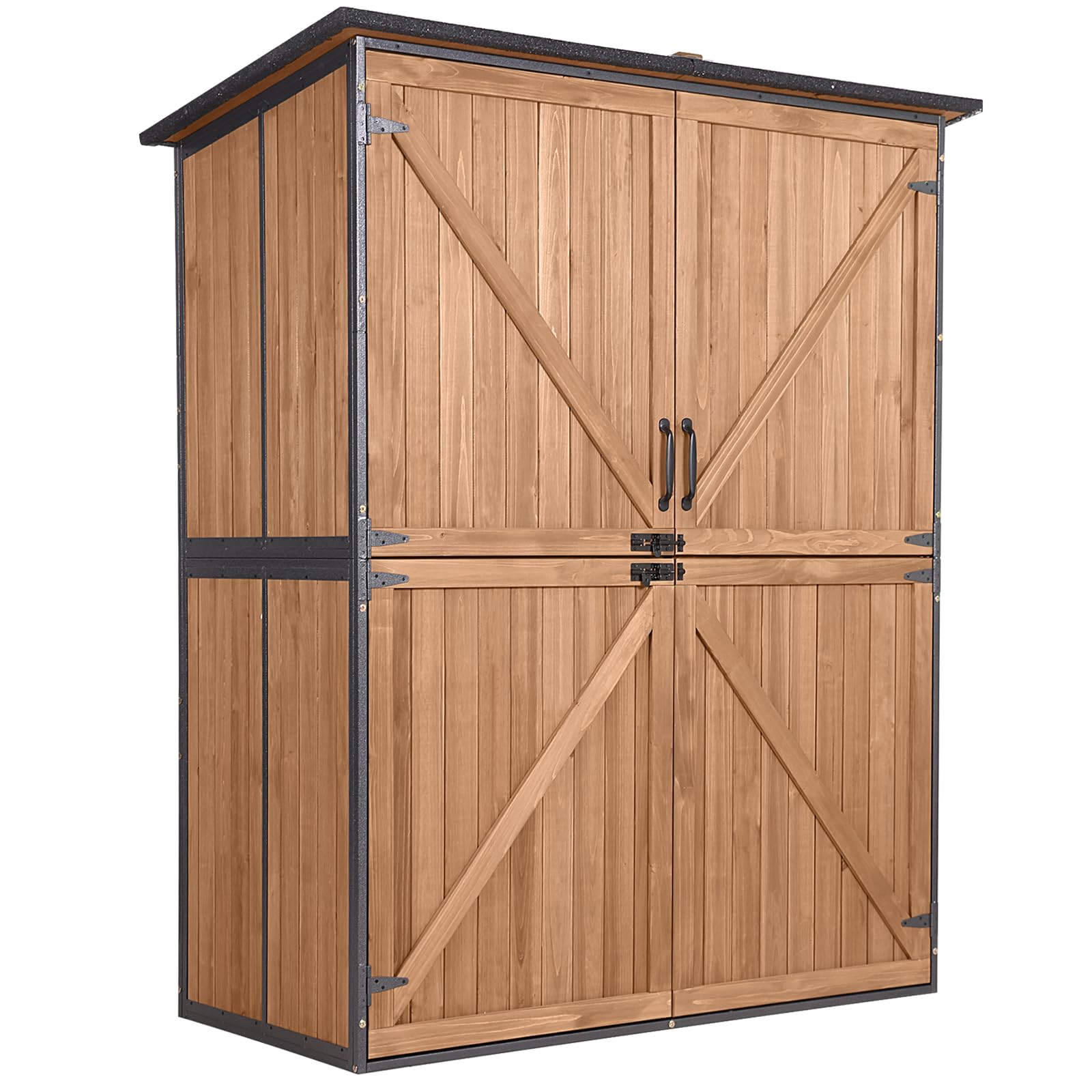 Outdoor Storage Shed, Tool Shed with Floor, Storage House with Metal Frame for Backyard Garden Patio Lawn -Brown