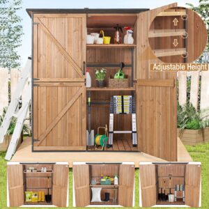 Outdoor Storage Shed, Tool Shed with Floor, Storage House with Metal Frame for Backyard Garden Patio Lawn -Brown