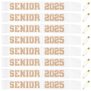 8 pcs white senior 2025 sashes with champagne gold glitter letters - graduation celebration sash, senior sashes class of 2025, senior cheer sash, class competition sashes, graduation party supplies