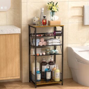 threehio 5 tier bathroom storage shelf, bathroom standing shelf with fences, freestanding shelving units and storage hair tool organizer stand table floor open shelf for living room, bedroom, bathroom