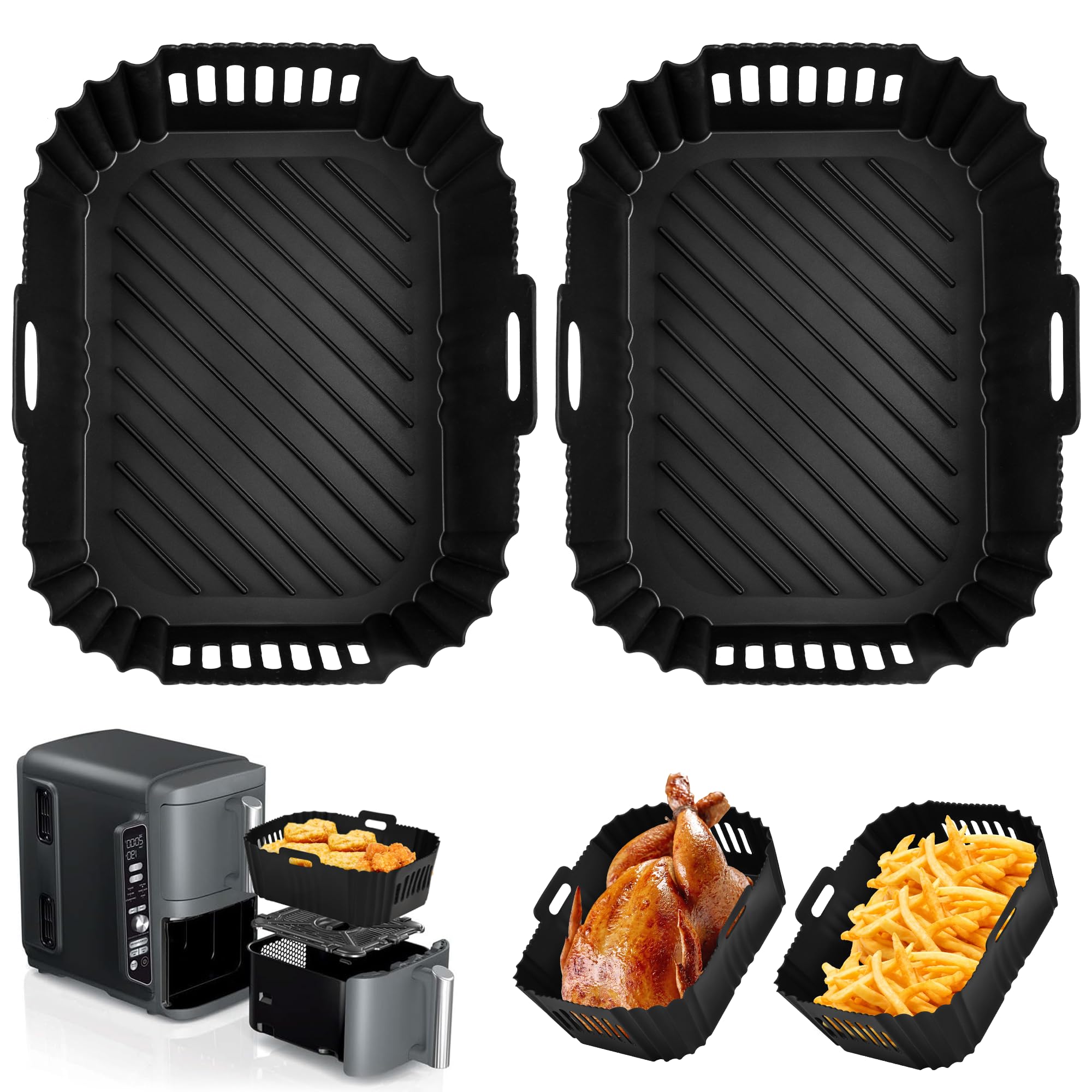 Fioxcomko Silicone Air Fryer Liners for Ninja double stack air fryer SL401, Perforated Dual Air Fryer Silicone Liners,Air Fryer Accessories for Ninja Air Fryer 2 Basket DZ401/DZ550