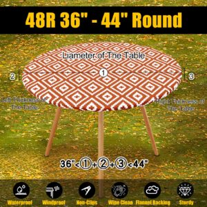 Smiry Round Picnic Table Cloth, Waterproof Elastic Fitted Outdoor Tablecloths for 36"-44" Tables, Wipeable Flannel Backed Vinyl Table Cover for Camping, Dining and Indoor, Rust