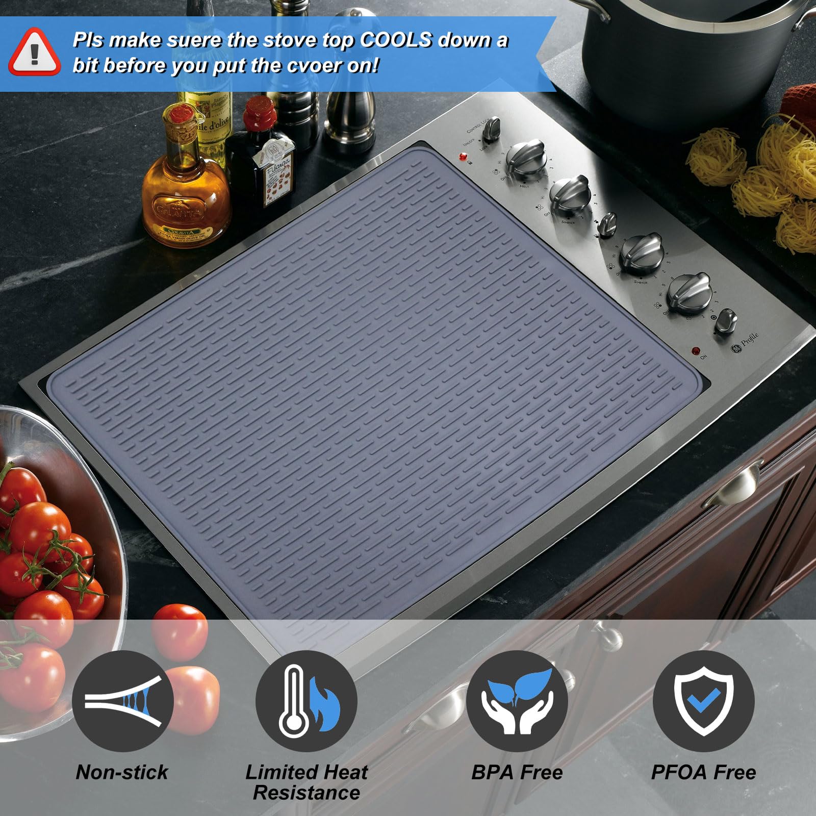 Stove Top Covers for Electric Stove,30" x 21" Silicone Stove Top Mat,Heat Resistant Silicone Stove Top Protector,Foldable Thick Glass Top Protector to Prevent Scratching Grey,with 2 Cleaning Brush