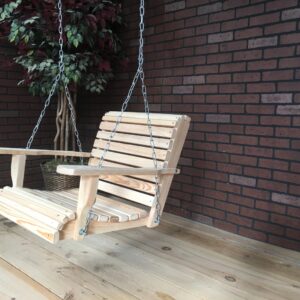 Generic 2FT Cypress Roll Porch Swing Made in USA with Hanging Hardware and Cup Holders, Unfinished Natural Wood Tone