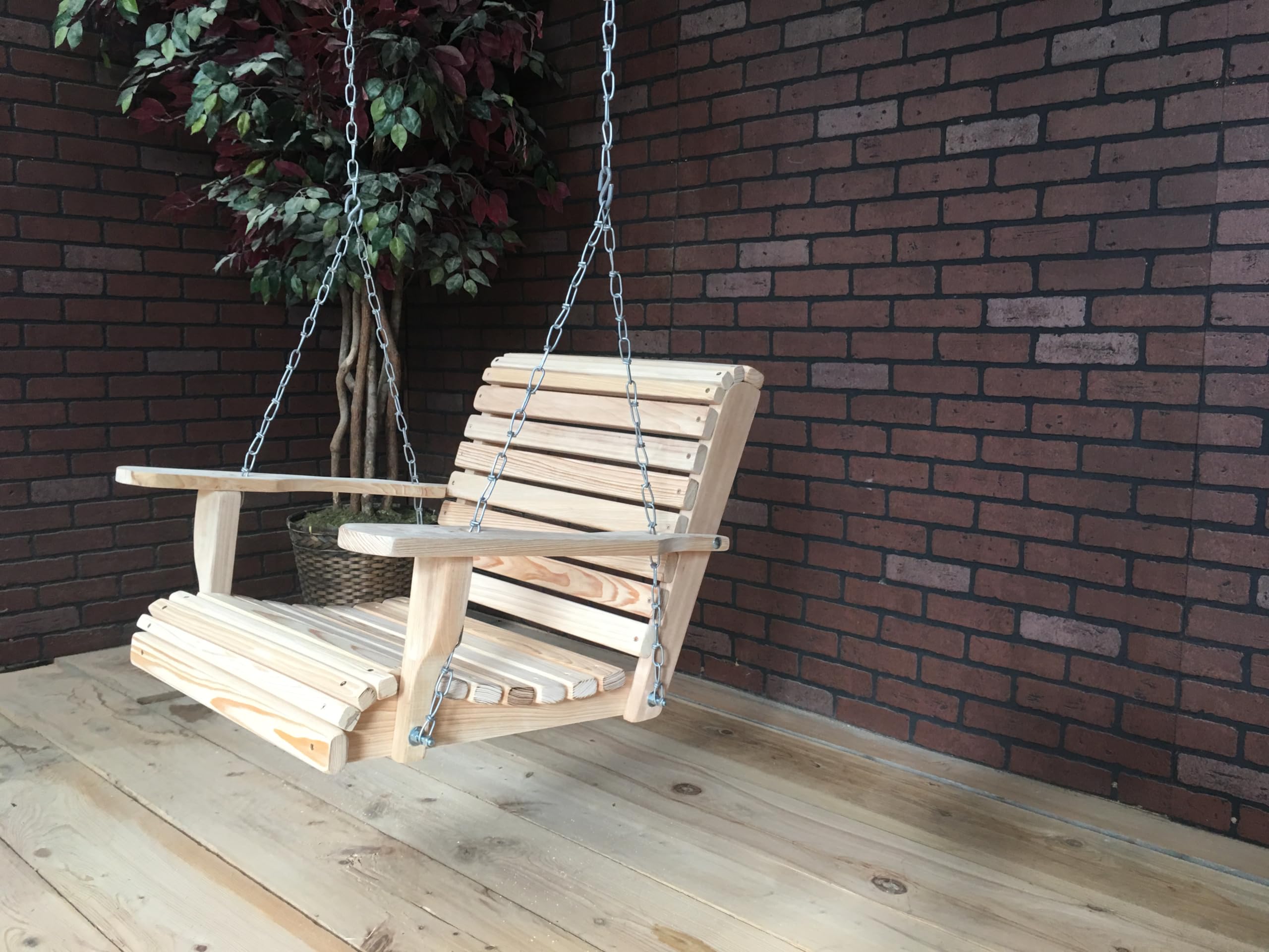 Generic 2FT Cypress Roll Porch Swing Made in USA with Hanging Hardware and Cup Holders, Unfinished Natural Wood Tone