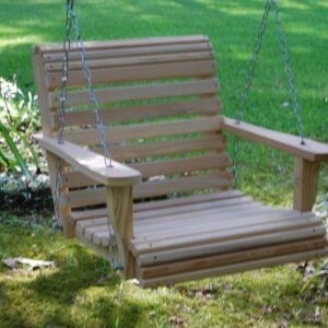 Generic 2FT Cypress Roll Porch Swing Made in USA with Hanging Hardware and Cup Holders, Unfinished Natural Wood Tone