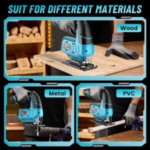 Seesii Cordless Jig Saw, 12V Jigsaw with 2 Lithium Batteries, Charger, and 10PCS Blades, ±45° Bevel Cuts, Variable Speed for Straight, Curve, and Bevel Cutting