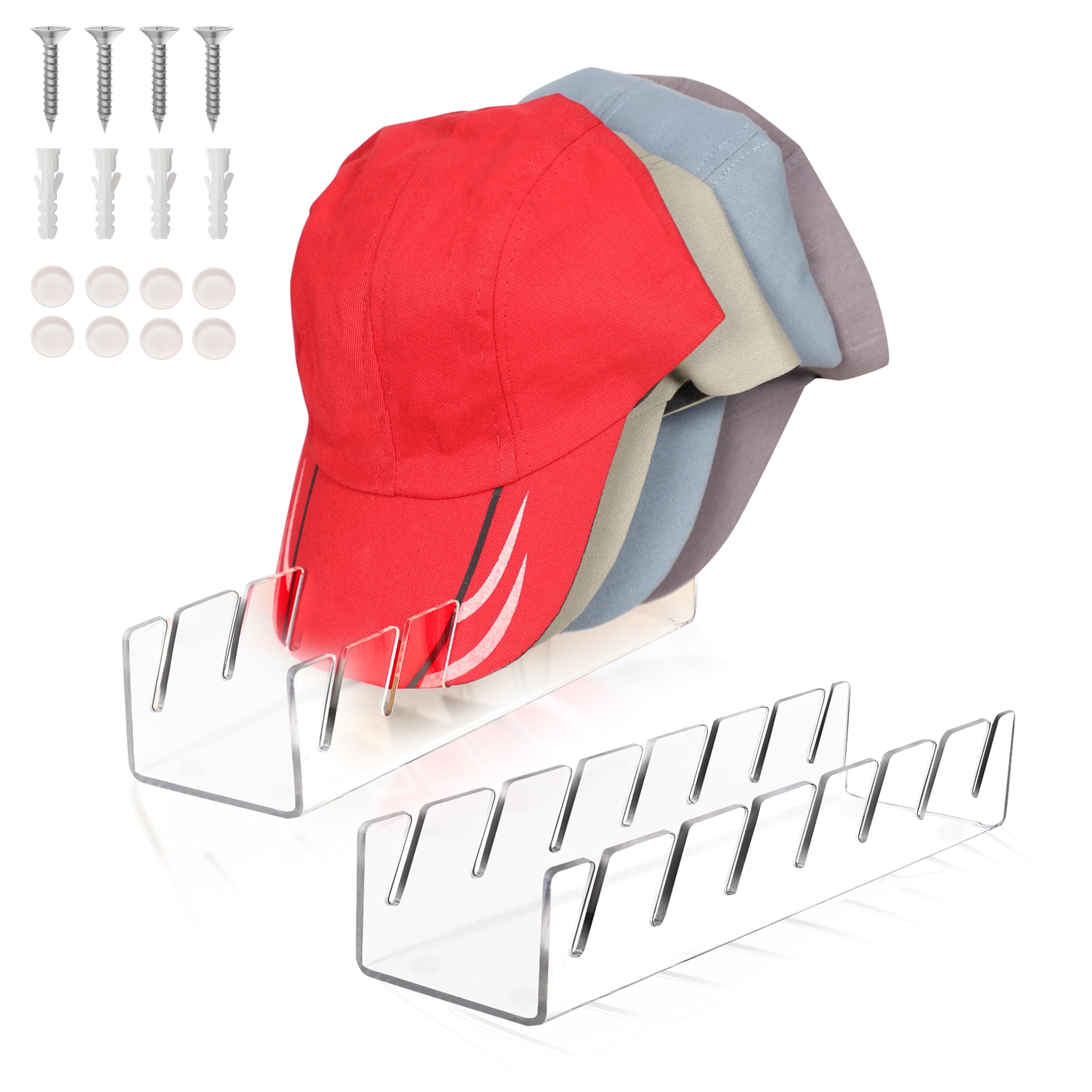 EcoNour Acrylic Hat Organizer (2-Pack) | Sleek Hat Stand for 14 Baseball Caps | Display Organizer Perfect for Bedroom, Closet, Office | Clear Cap Storage Holder for Ball Cap