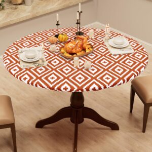 smiry round picnic table cloth, waterproof elastic fitted outdoor tablecloths for 36"-44" tables, wipeable flannel backed vinyl table cover for camping, dining and indoor, rust