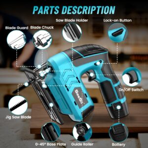 Seesii Cordless Jig Saw, 12V Jigsaw with 2 Lithium Batteries, Charger, and 10PCS Blades, ±45° Bevel Cuts, Variable Speed for Straight, Curve, and Bevel Cutting