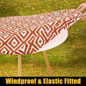 Smiry Round Picnic Table Cloth, Waterproof Elastic Fitted Outdoor Tablecloths for 36"-44" Tables, Wipeable Flannel Backed Vinyl Table Cover for Camping, Dining and Indoor, Rust