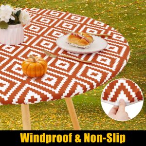 Smiry Round Picnic Table Cloth, Waterproof Elastic Fitted Outdoor Tablecloths for 36"-44" Tables, Wipeable Flannel Backed Vinyl Table Cover for Camping, Dining and Indoor, Rust