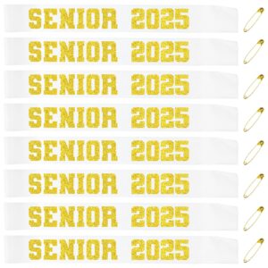 generic 8 pcs white senior 2025 sashes with gold glitter letters - graduation celebration sash, senior sashes class of 2025, senior cheer sash, class competition sashes, graduation party supplies