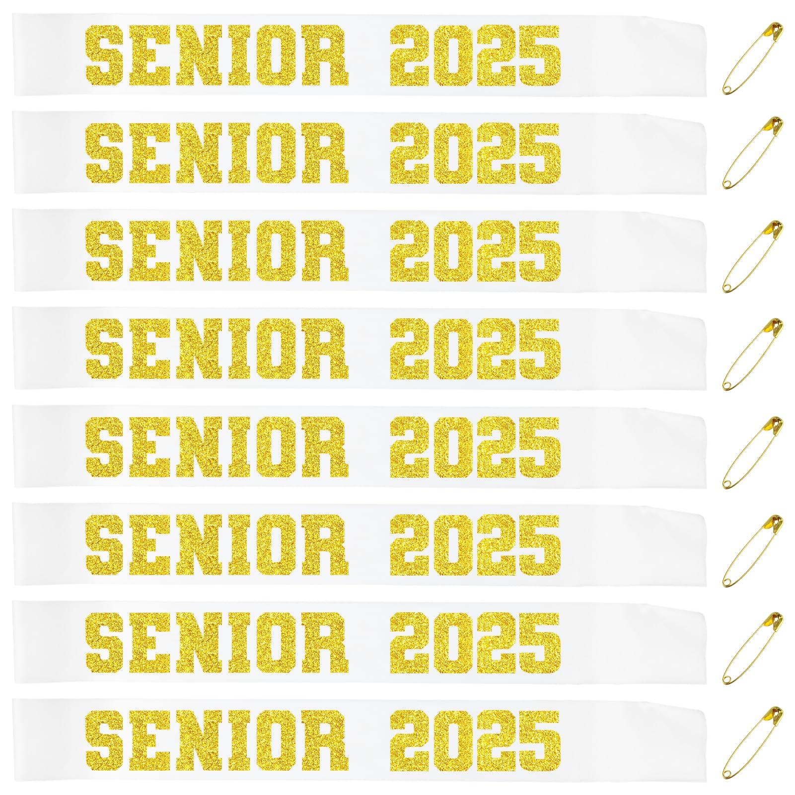 Generic 8 Pcs White Senior 2025 Sashes with Gold Glitter Letters - Graduation Celebration sash, Senior Sashes Class of 2025, Senior Cheer Sash, Class Competition Sashes, Graduation Party Supplies