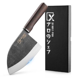 xchief pro 6.6'' meat cleaver - serbian chef knife, sharp butcher knife for meat cutting, japanese high-carbon kitchen chopping knife for bbq, gift idea, cooking knife with premium gift box