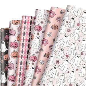 generic anydesign 12 sheets halloween wrapping paper - not roll - pink white ghost pumpkin gift wrap paper folded flat cute art paper for diy crafts, 19.7 x 27.6 inch