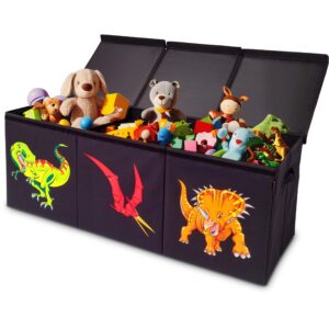 klowadoma extra large collapsible dino toy box with lids for kids - toy storage organizer, chest, and bin in living room, playroom or kids room organization