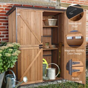 Outdoor Storage Shed, Tool Shed with Floor, Storage House with Metal Frame for Backyard Garden Patio Lawn -Brown