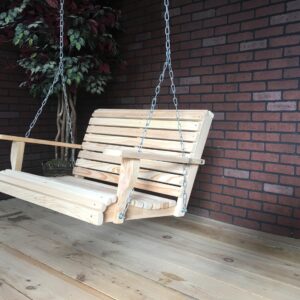 Generic 3FT Cypress Roll Porch Swing Made in USA with Hanging Hardware Apartment Size Swing, Unfinished Natural Wood Tone