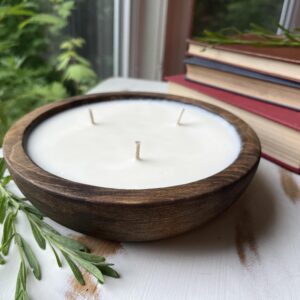 Bonneville Handmade Candles | 7 1/2" x 2" Hand Poured Pine Wood Bowl Candle, 3 Wick Dough Bowl Candle | Up to 35 Hour Burn Time | 100% Soy Wax | Scented Candle Rustic Holiday (Toasted Pumpkin Spice)