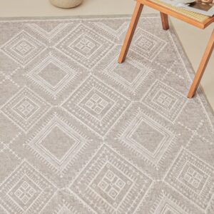 COOVA Vintage Printed Extra Large Living Room Area Rug – Kid and Pet Friendly 8x10ft Rug, Non-Shedding Soft Non-Slip Area Carpet, Foldable Bedroom Rug, Eco-Friendly Washable Rug,Rhombus Taupe