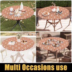 Smiry Round Picnic Table Cloth, Waterproof Elastic Fitted Outdoor Tablecloths for 36"-44" Tables, Wipeable Flannel Backed Vinyl Table Cover for Camping, Dining and Indoor, Rust