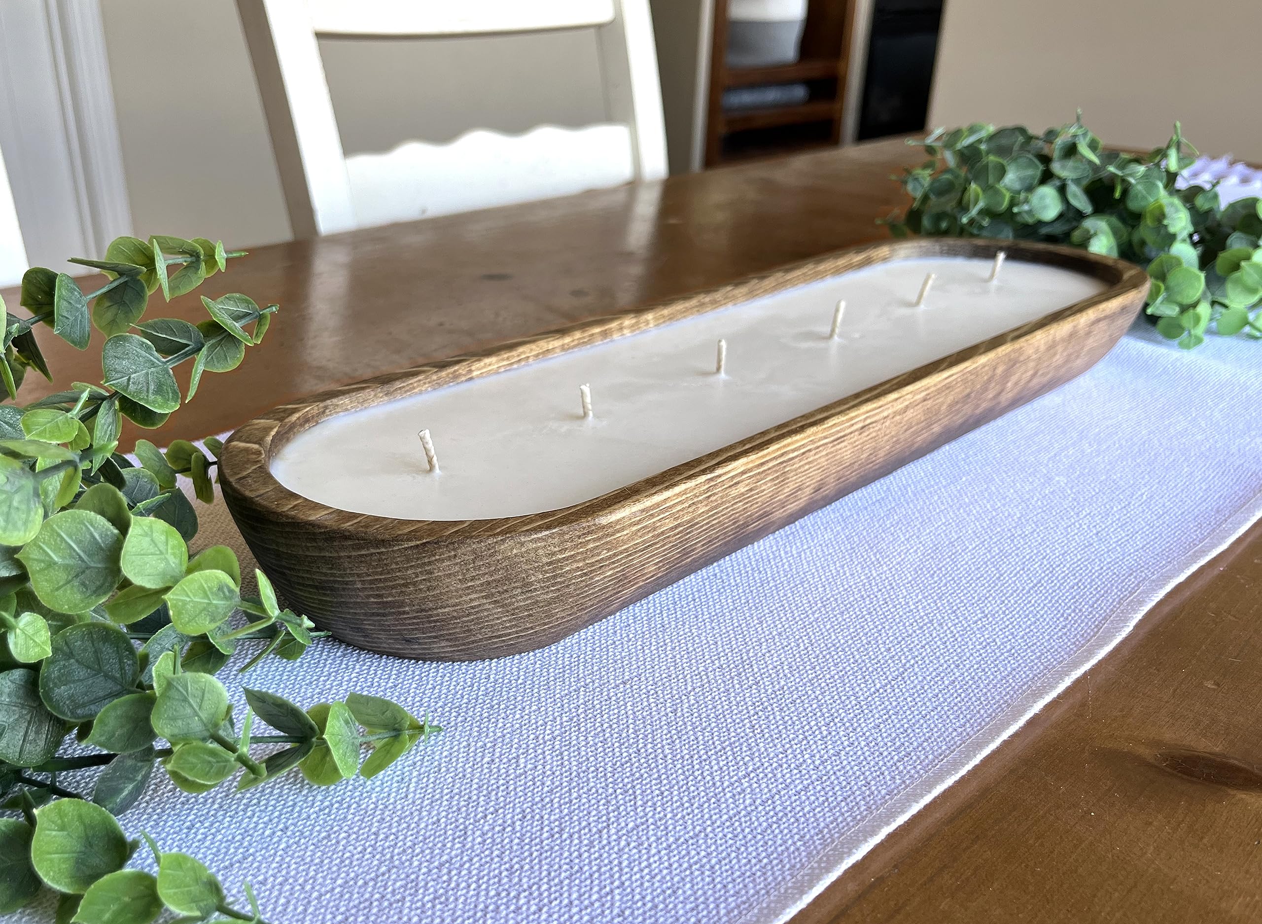 Bonneville Handmade Candles | 6 Wick Pine Wood Bowl | 19" x 5.5" x 2" Hand Poured, Dough Bowl Candle | Up to 50 Hour Long Burn Time | 100% Soy Wax | Scented Rustic Holiday Gift (Sea Salt & Orchid)