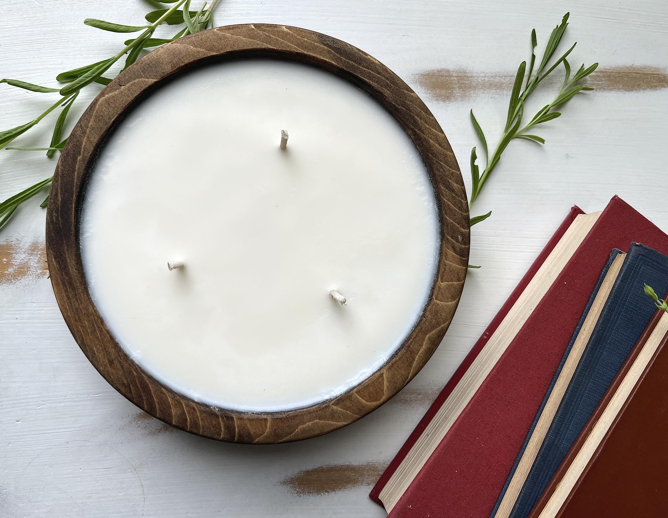 Bonneville Handmade Candles | 7 1/2" x 2" Hand Poured Pine Wood Bowl Candle, 3 Wick Dough Bowl Candle | Up to 35 Hour Burn Time | 100% Soy Wax | Scented Candle Rustic Holiday (Toasted Pumpkin Spice)