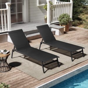 pellebant outdoor lounge chairs set of 2, patio chaise lounge, rustproof pool lounge chairs for pool deck sunbath with adjustable backrest(2pcs,black)