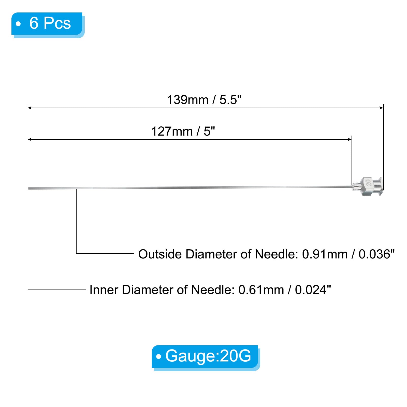 PATIKIL Blunt Tip Dispensing Needle 20G, 6 Pcs 5 Inch Stainless Steel Liquid Dispenser Needles with Lure Lock for Refilling Liquid Inks Adhesives Glue