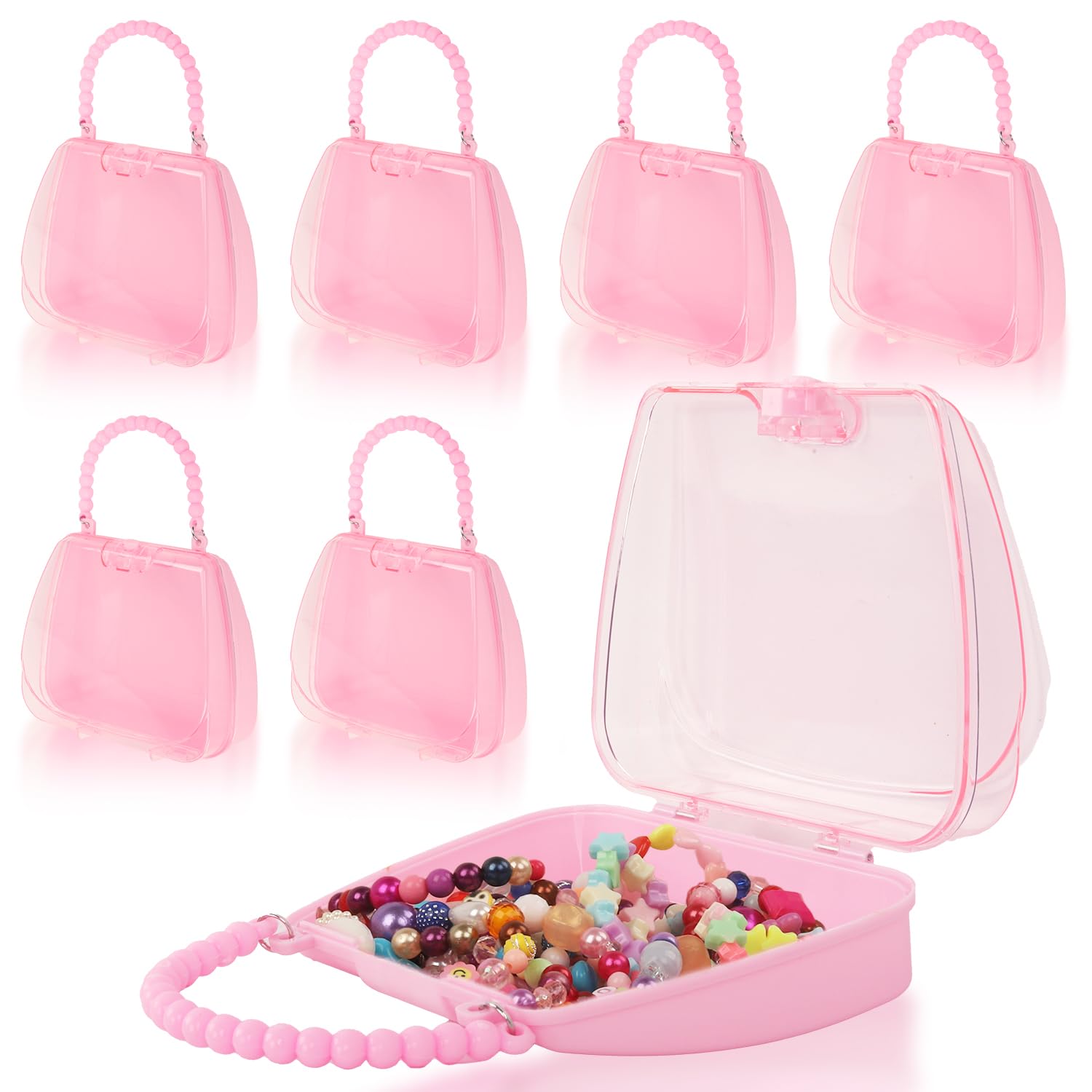 Plastic Storage Containers,8 Pack Pink Clear Handbags - Beads, Jewelry, Crafts Organizer - Small Plastic Storage Box, Beads Storage Containers, Clear Plastic Box for Small Items (Pink Handbags)