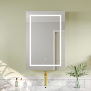 deer valley lighted medicine cabinet with mirror, 24" w x 36" h led medicine cabinet, bathroom wall mounted modern mirrored medicine cabinets with storage organizer