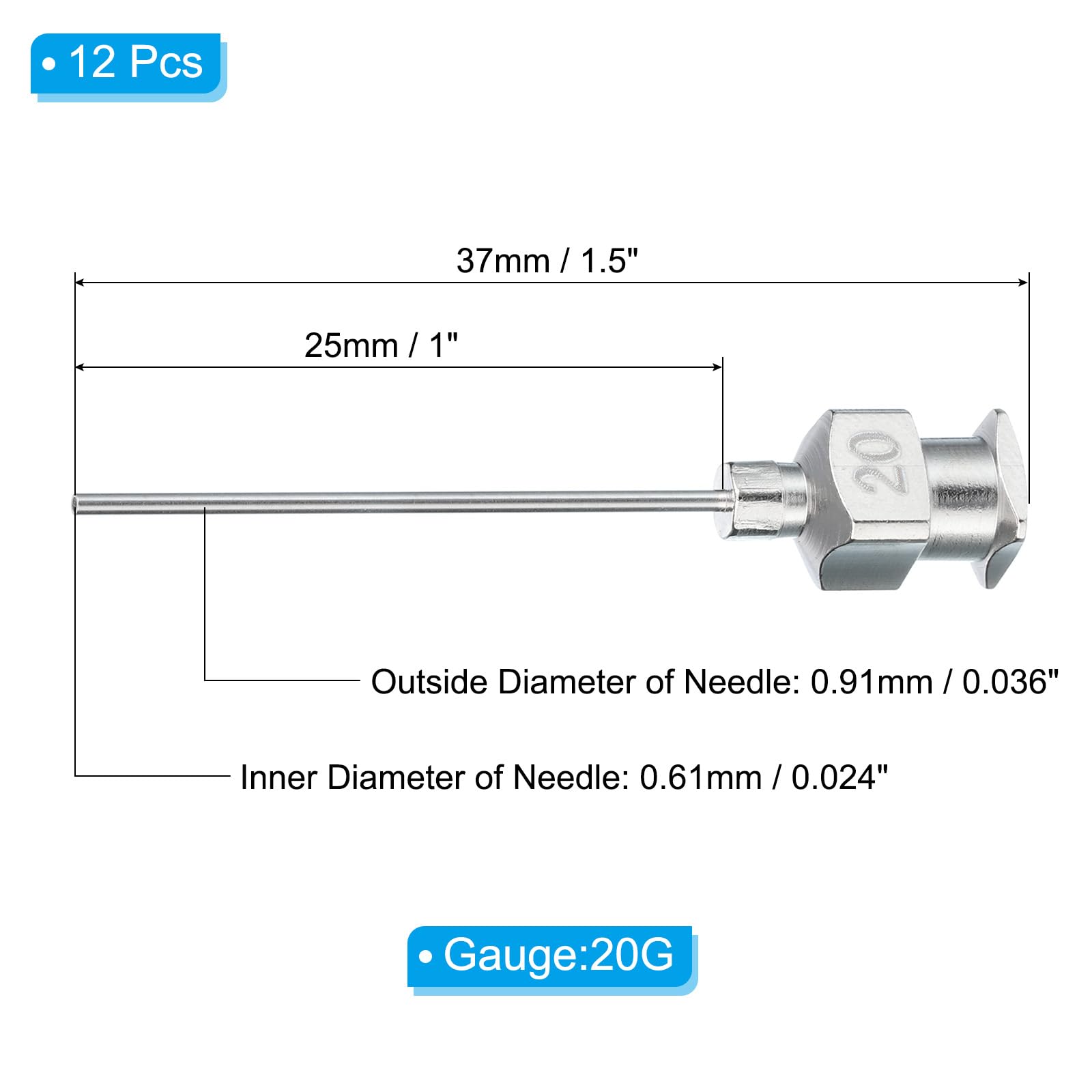 PATIKIL Blunt Tip Dispensing Needle 20G, 12 Pcs 1 Inch Stainless Steel Liquid Dispenser Needles with Lure Lock for Refilling Liquid Inks Adhesives Glue