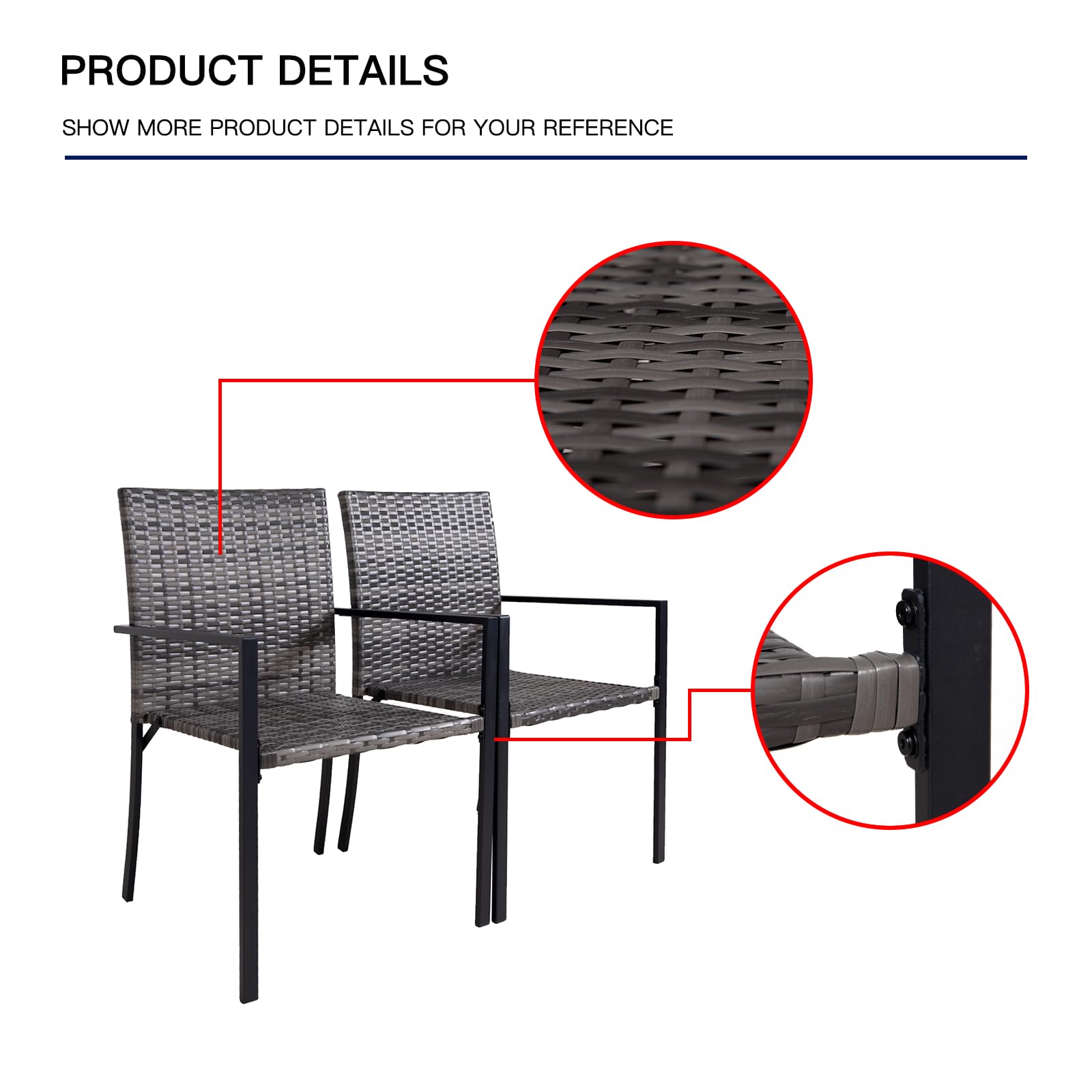 SUNNYMALL Patio Chairs Set of 6,Outdoor Wicker Dining Chairs,Steel Frame,All-Weather PE Rattan Armchair,for Garden Outdoor Furniture for Backyard Deck,Support 265lb (Gray, 6 pc)