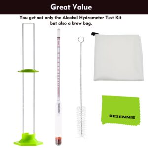 DESENNIE Hydrometer Alcohol Meter Test Kit 0-200 Proof and Tralle Hydrometer, Alcohol Proof Tester for Moonshine, Liquor, Spirits with Glass Test Jar Cleaning Brush Microfiber Cloth and a Brew Bag