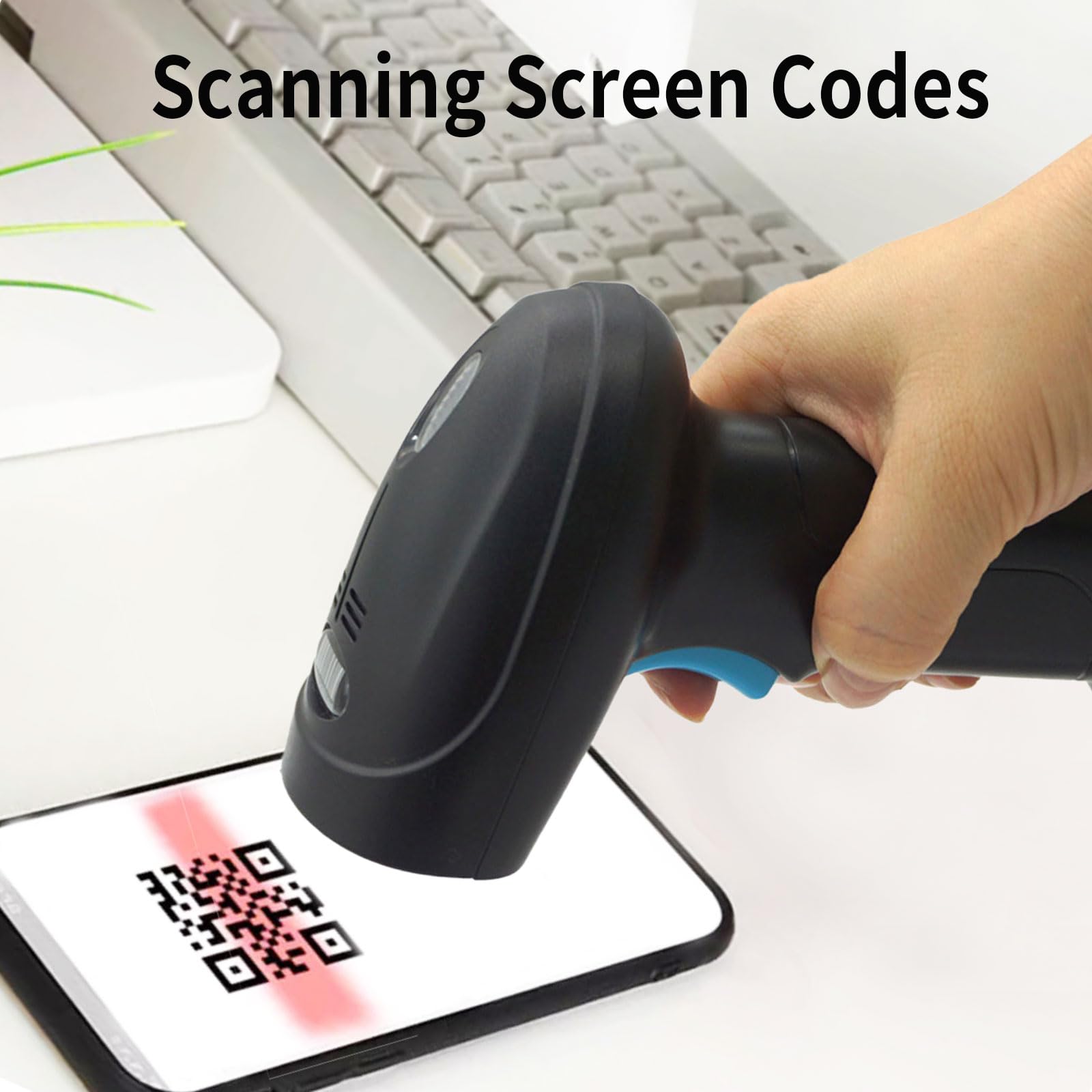 Xyllayeo QR Code Scanner 2D Wireless, Handheld Inventory Bar Code Reader with 2000mAh Rechargeable Battery, Automatic Fast Scanning Barcode Scanner for Computer POS System Warehouse Library