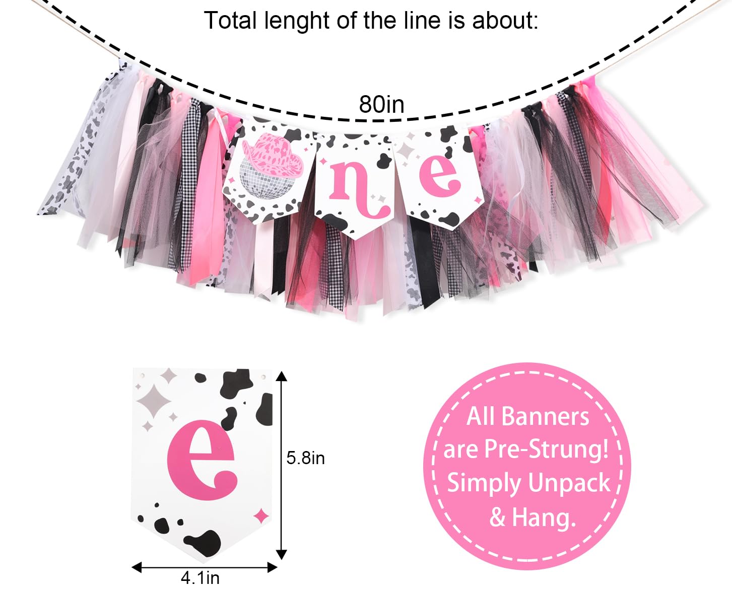 Disco Cowgirl High Chair Banner - Cowgirl First Birthday Decoration,Cowgirl First Rodeo,Man I Feel Like I'm One,Disco Cow Girl Decor