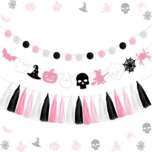 kreatwow pink black halloween birthday decoration halloween tassel garland banner halloween hanging garland skull bat spider ghost supplies for birthday wedding baby bridal shower bunting supplies