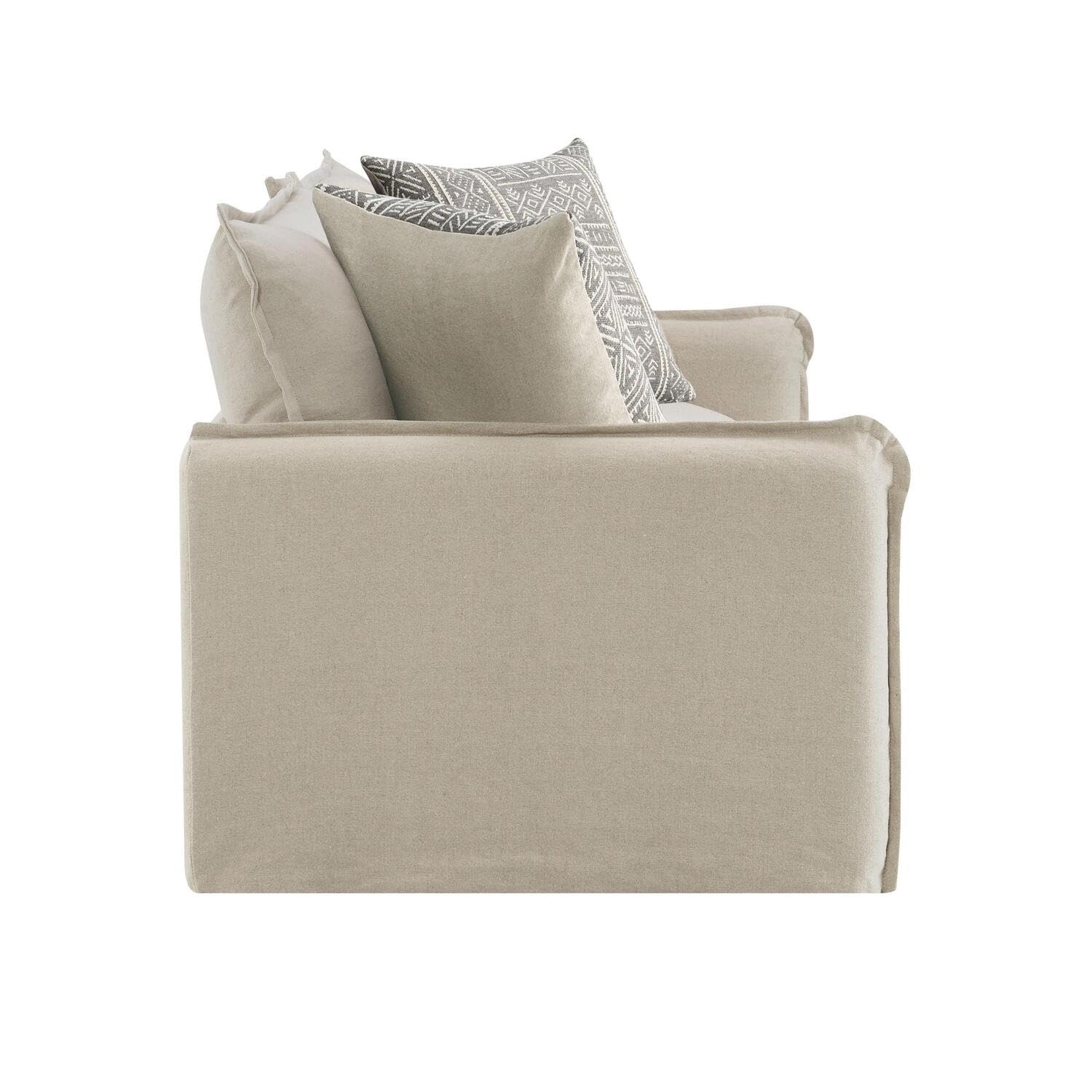 Acme Upendo Contemporary Linen Fabric Sofa with 2 Pillows in Beige