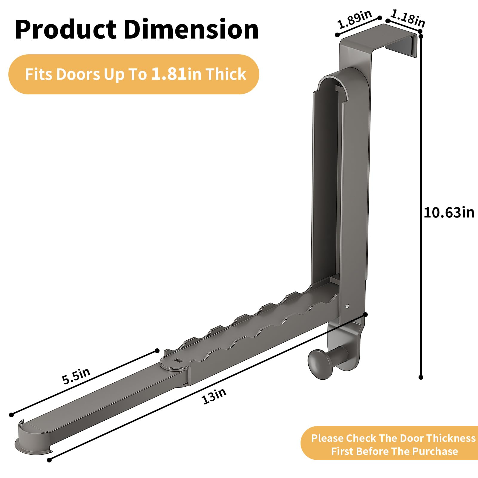 ROLIZOE 13.1in Foldable Over The Door Hooks Hanger with Expandable Bar, Space-Saving Over Door Drying Rack for Clothes, Towels, Coats, Laundry Drying Rack with 6 Grooves for Bedroom, Bathroom, Gray