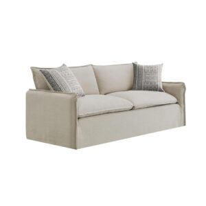 acme upendo contemporary linen fabric sofa with 2 pillows in beige