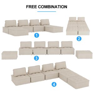 PUREMIND Modular Sectional Sofa, Beige 1 Seat Convertible Modular Couch for Living Room, Linen Single Sofa Chair Easily Combined into L Shaped Sofa, Sofa Sleeper, Sofa Set