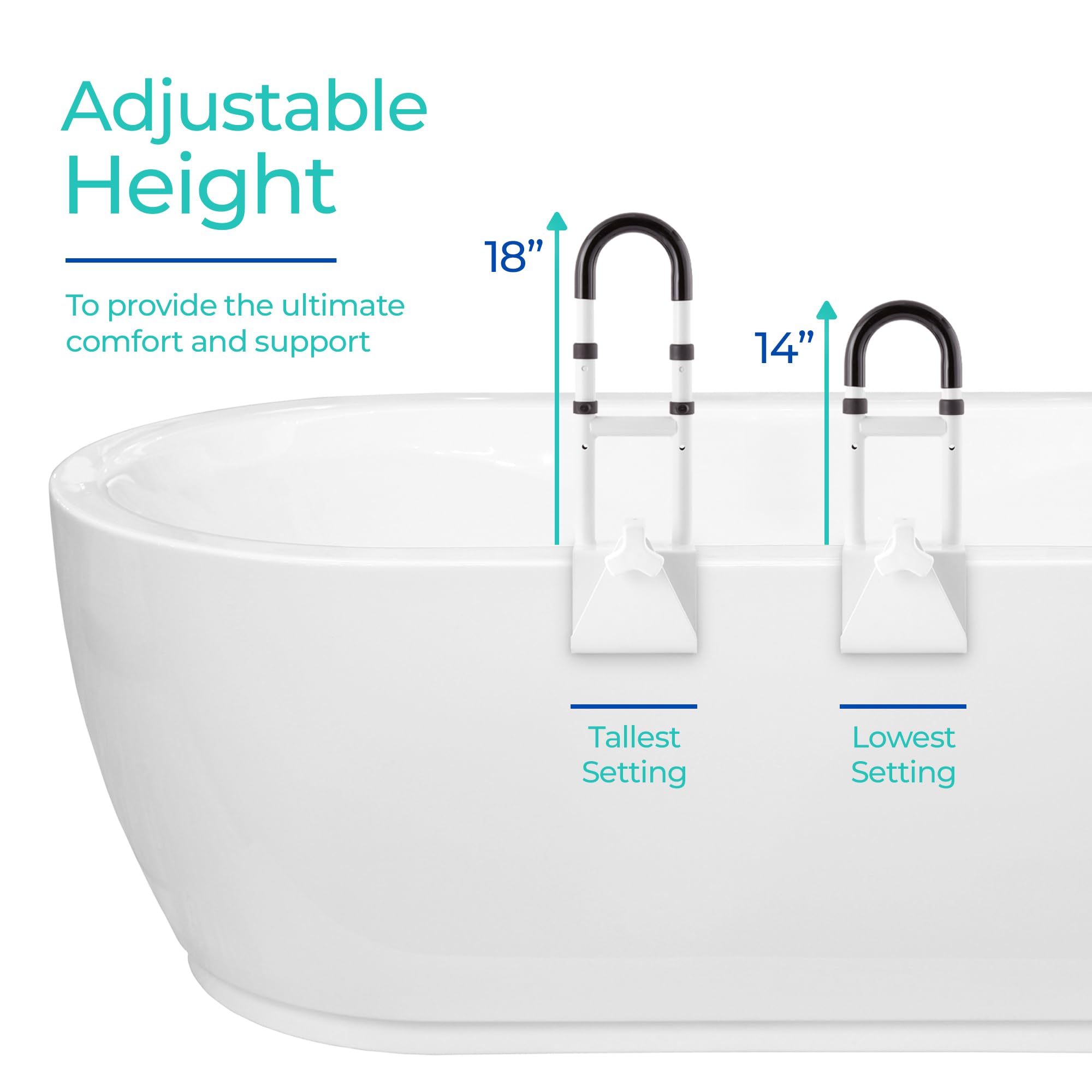 Modern Innovations Adjustable Bathtub Grab Bar, Safety Bath & Shower Grab Bars for Elderly Seniors, Handicap Grab Bars (300lb Weight Limit), Bathroom Grab Bars for Seniors with Adjustable Handles