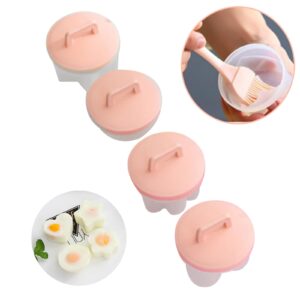 egg poacher, 4 pcs egg cooker cups egg steamer with lid and oil brush, individual egg boiler for breakfast, hard boiled eggs without the shell 4 shapes egg molds food grade material (pink)