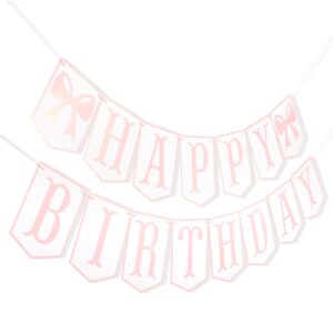 Happy Birthday Bow Girl Banner - Bow 1st Birthday Decoration,Girl First Bow Birthday Party,Pink Bow Happy Birthday Banner, Baby Girl Bow Banner