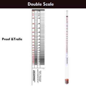 DESENNIE Hydrometer Alcohol Meter Test Kit 0-200 Proof and Tralle Hydrometer, Alcohol Proof Tester for Moonshine, Liquor, Spirits with Glass Test Jar Cleaning Brush Microfiber Cloth and a Brew Bag