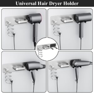 Tindbea Hair Dryer Holder Curling Iron Holder Flat Iron, Blow Dryer Holder Wall Mount, 3 in 1 Bathroom Hair Tool Organizer Rack for Universal Dryer, Brushed Nickel