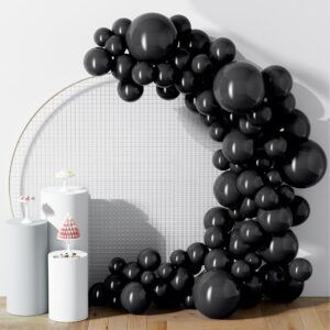 decockrat 130pcs black balloons, latex balloons different sizes 18/12/10/5 inch, helium balloons with ribbon, party balloon set for birthday wedding graduation anniversary baby shower decorations.